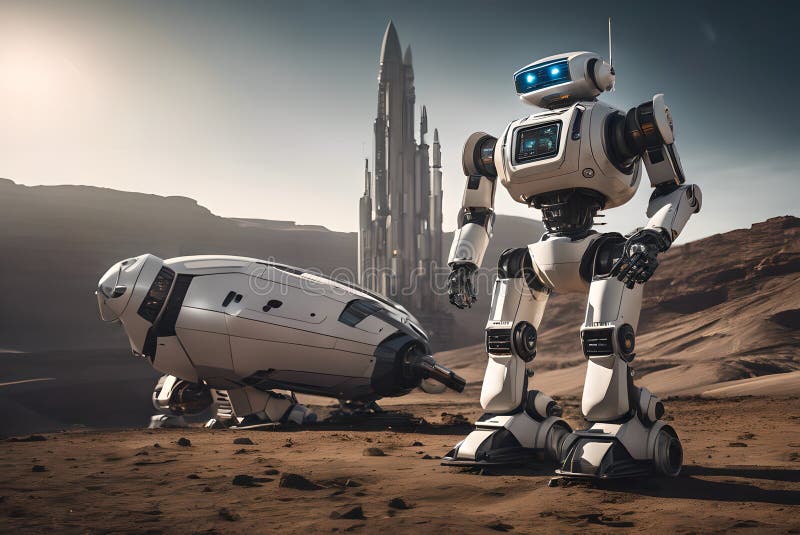 AI Generated Illustration of a Robotic Figure Standing in a Desolate ...