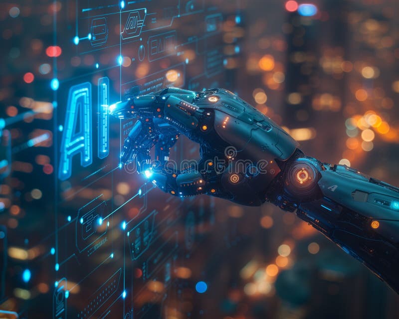 AI Generated Illustration of a Robotic Hand and Finger Pointing at AI ...