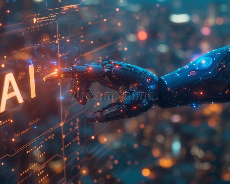 AI Generated Illustration of a Robotic Hand and Finger Pointing at AI ...