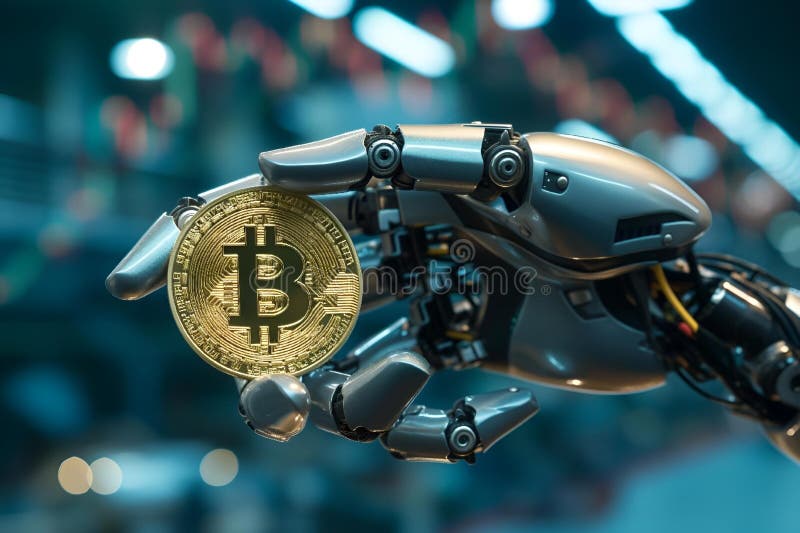 AI Generated Illustration of a Robotic Hand Holding Bitcoin Stock ...