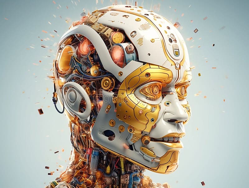 AI Generated Illustration of a Robotic Human Head, with Wires and ...