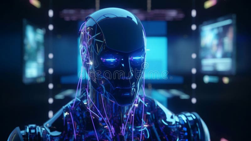 AI Generated Illustration of a Robotic Humanoid Against a Backdrop of ...