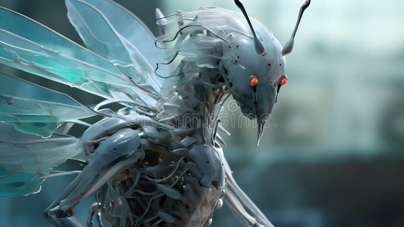 AI Generated Illustration of a Robotic Insect, with a Silver Metallic ...