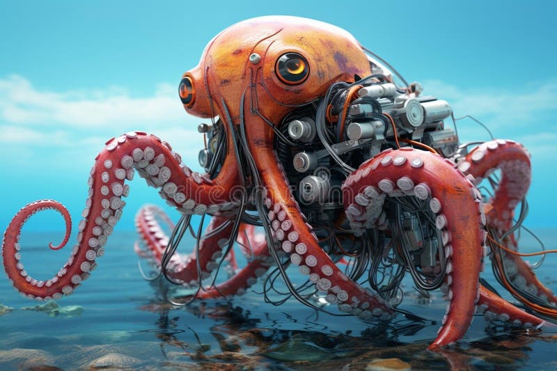 AI Generated Illustration of a Robotic Octopus Made of a Variety of Electronic Components Stock ...