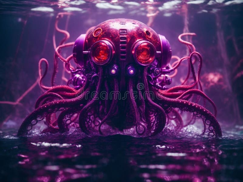 AI Generated Illustration of a Robotic Octopus Swims in a Tranquil ...