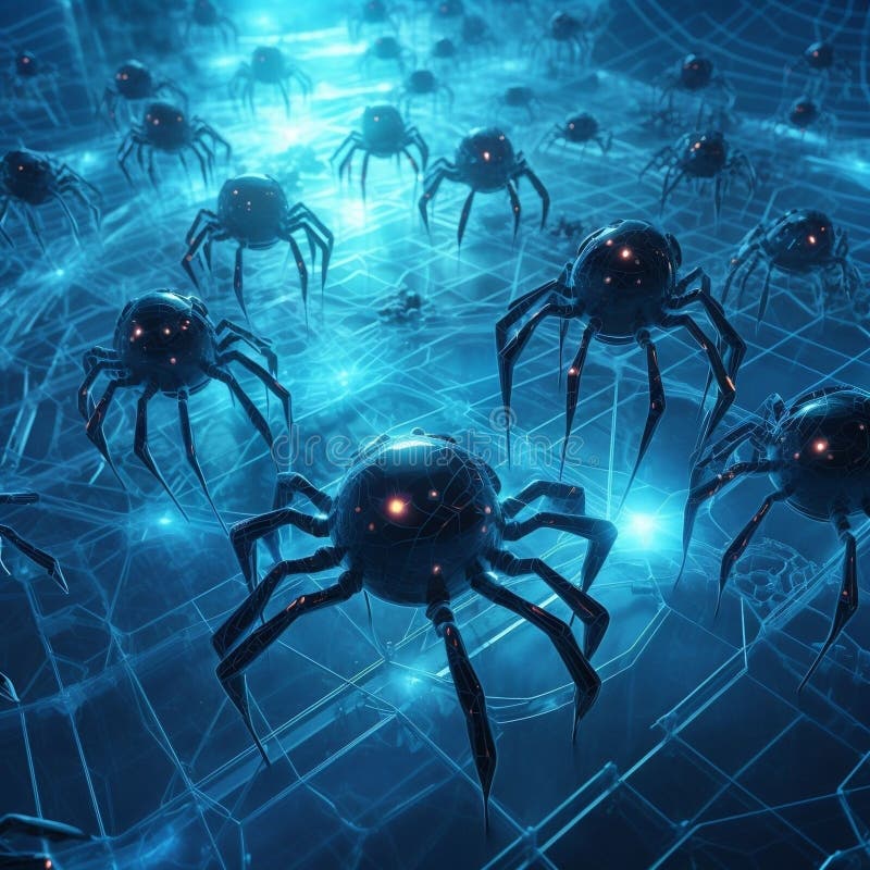 AI Generated Illustration of Robotic Spider Figures in Neon Blue Lights ...