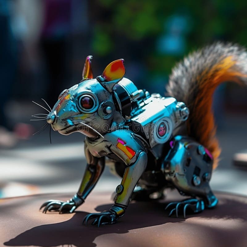 AI Generated Illustration of a Robotic Squirrel on a Blurred Background ...