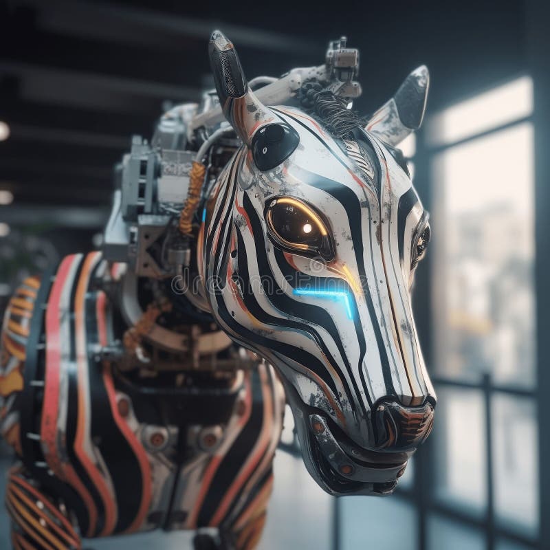AI Generated Illustration of a Robotic Zebra on a Blurred Background ...