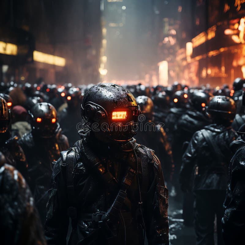 Ai robot protesters riot stock illustration. Illustration of abstract ...