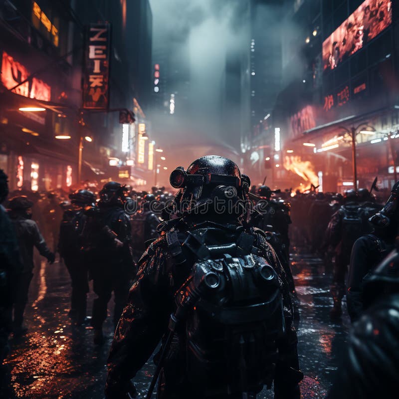 Ai robot protesters riot stock illustration. Illustration of robot ...