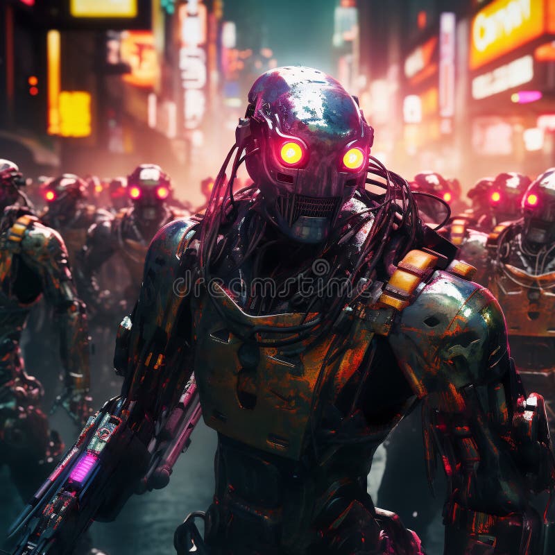 Ai robot protesters riot stock illustration. Illustration of digital ...