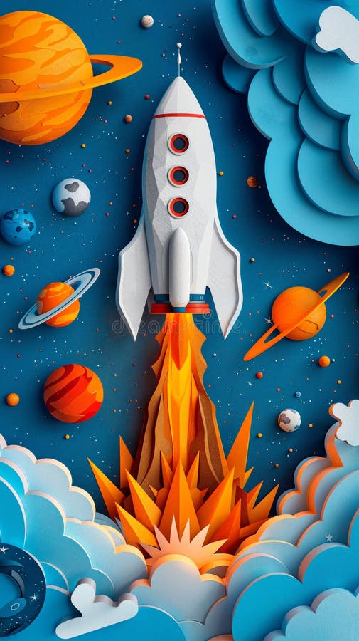 AI Generated Illustration of a Rocket Ship Floating in Space Surrounded ...
