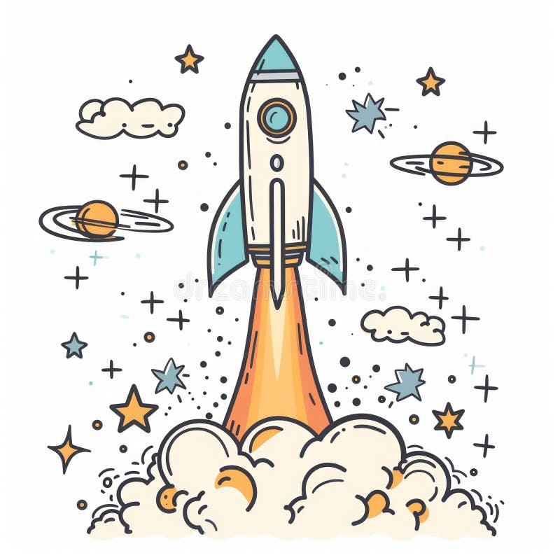 AI Generated Illustration of a Rocket Soaring through Outer Space Stock ...