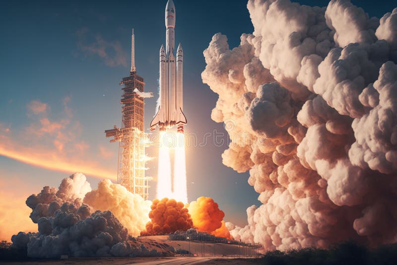 AI Generated Illustration of a Rocket Taking Off from a Station Stock ...