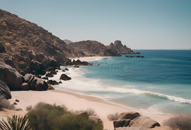 Rocky Cliffs Line the Beach Next To a Clear Ocean Waters Stock ...