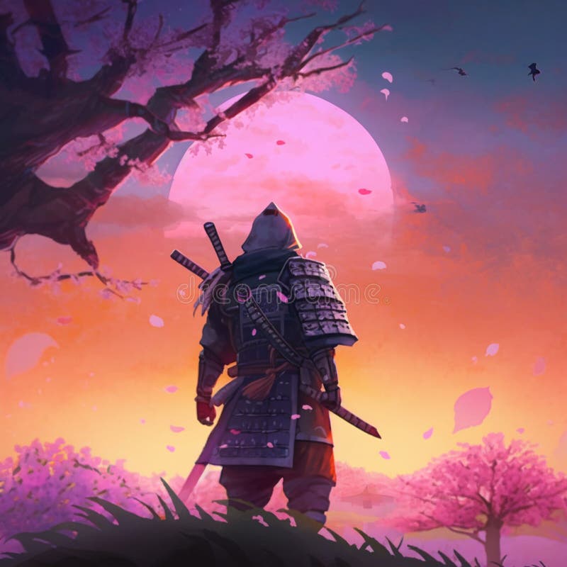 AI Generated Illustration of a Ronin Samurai in a Forest with Sakura ...