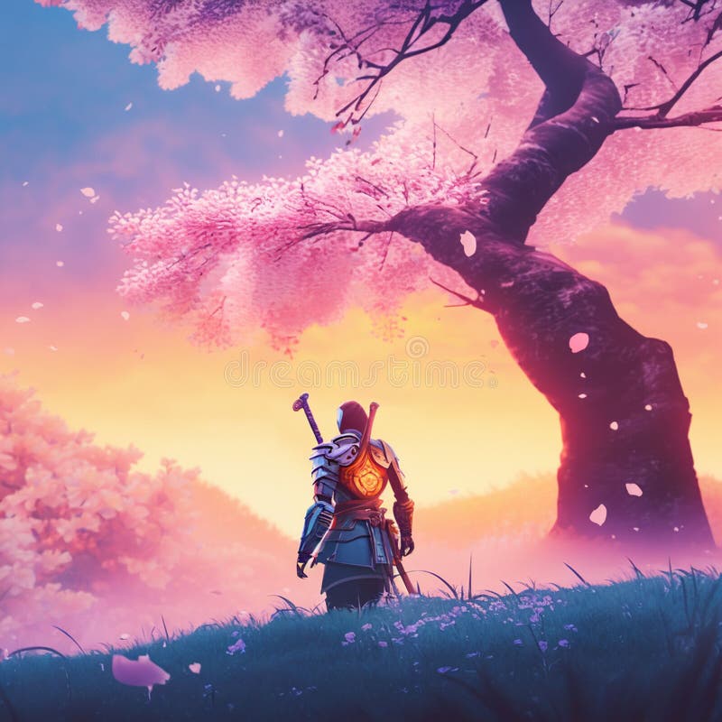 AI Generated Illustration of a Ronin Samurai in a Forest with Sakura ...