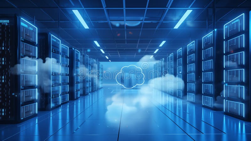 An Empty Room with Several Servers and Some Clouds in the Sky Stock ...