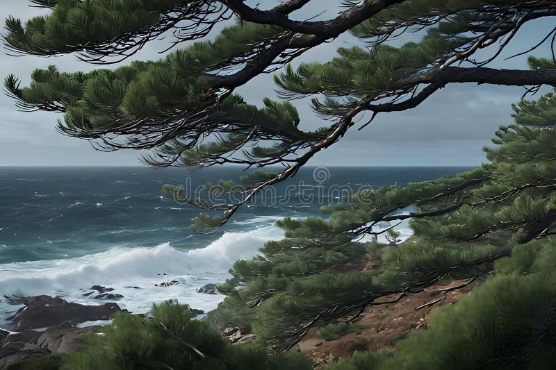 The Ocean is Rough As it Flows Below the Trees on the Coast Stock ...