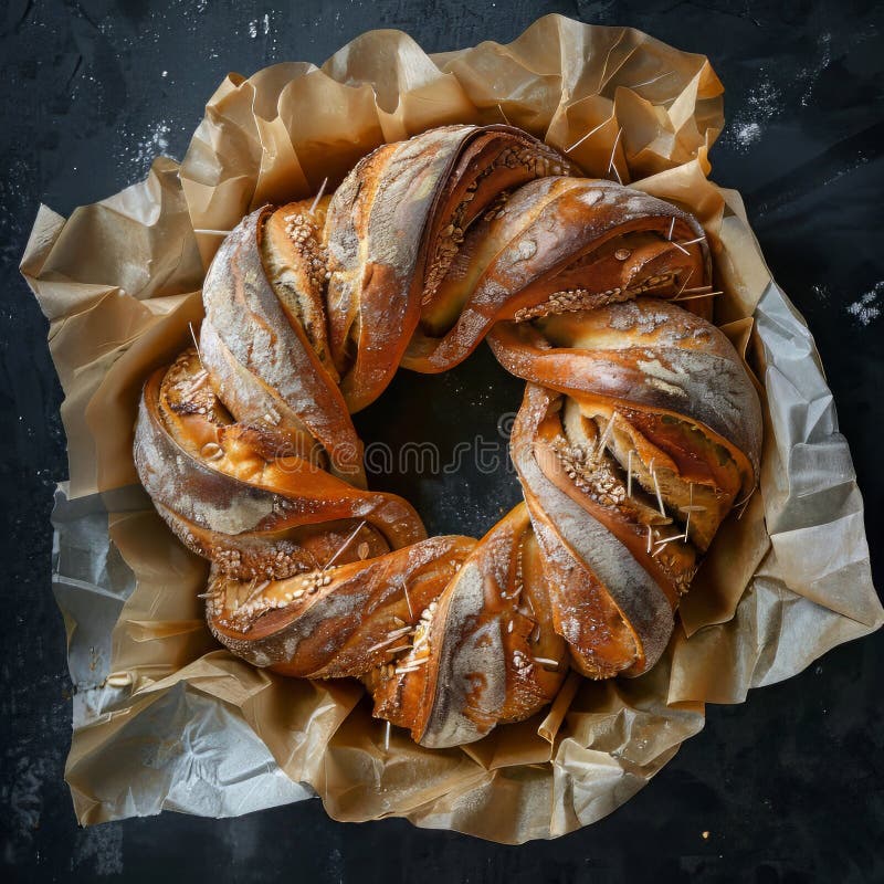 AI Generated Illustration of a Round Bread in Woven Patterns Stock Image - Image of round ...