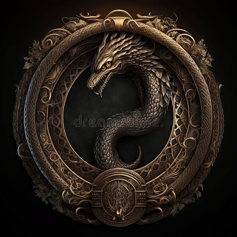 AI Generated Illustration of a Round Bronze Pattern with a Dragon Head ...