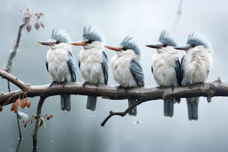 AI Generated Illustration of a Row of Birds Perched on a Tree Branch ...