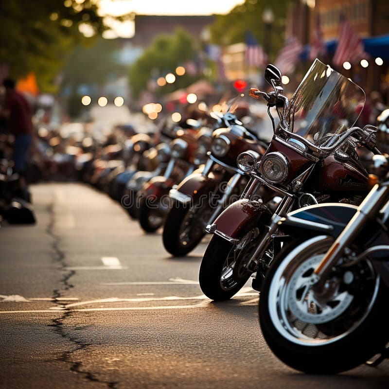 AI Generated Illustration of a Row of Motorcycles Parked in a Line on ...