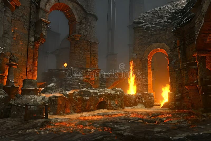 AI-generated Illustration of the Ruins of a Medieval Castle Engulfed in ...