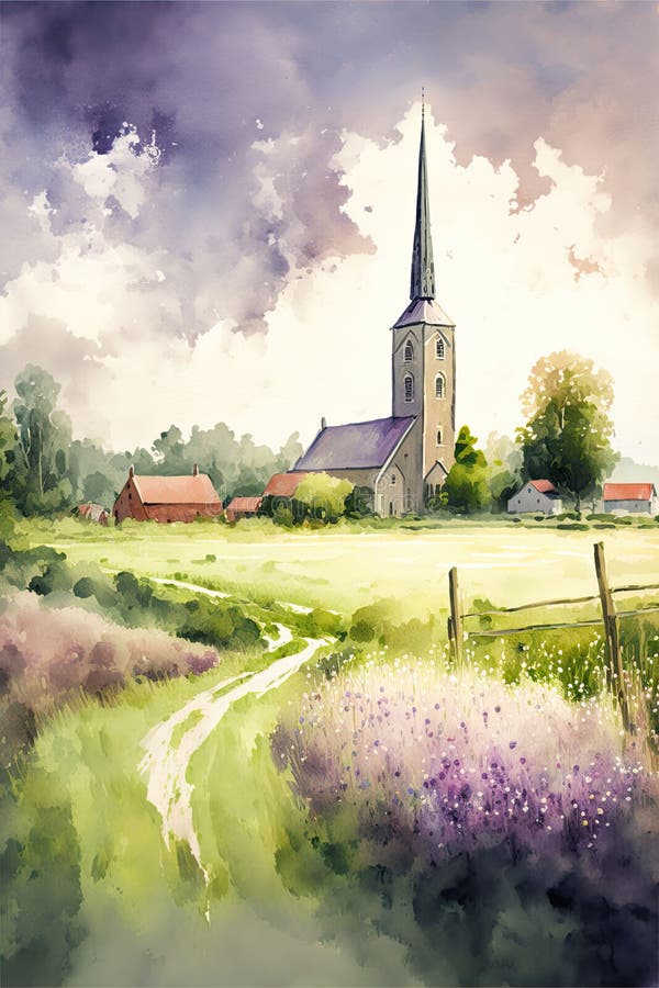 AI Generated Illustration of a Rural Landscape with a Church Stock ... AI Generated Illustration of a Rural Landscape with a Church Stock ...