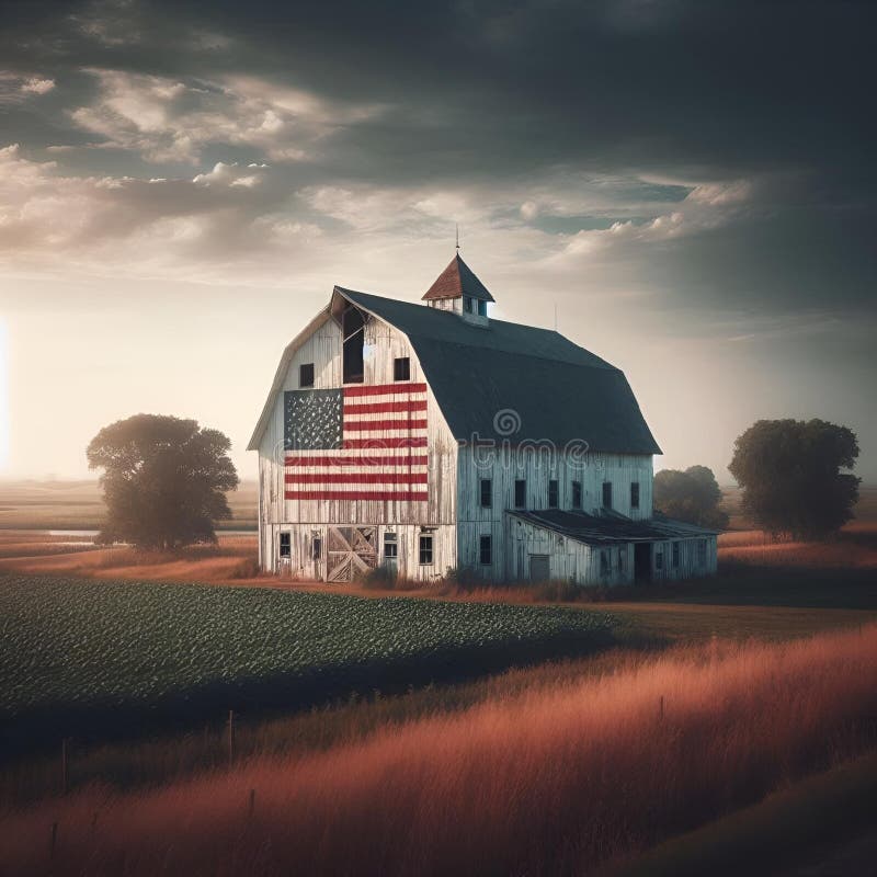 AI-generated Illustration of a Rustic Barn with an American Flag ...