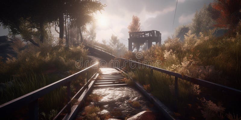 AI Generated Illustration of a Rustic Railway Track Running through a ...