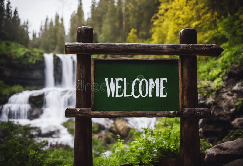 AI Generated Illustration of a Rustic Welcome Sign with a Backdrop of ...