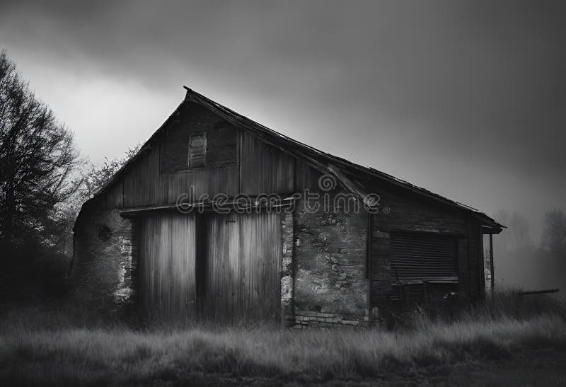 AI Generated Illustration of a Rustic Wooden Barn Under Dramatic Sky in ...