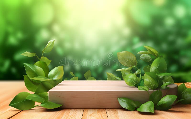AI Generated Illustration of a Rustic Wooden Square Platform with Lush ...