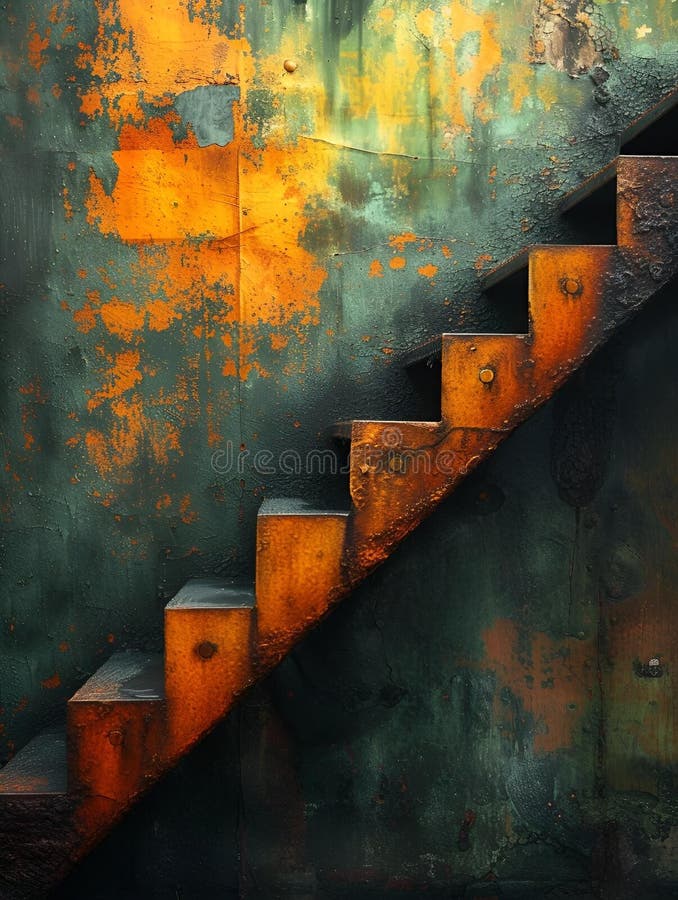 AI-generated Illustration of a Rusty Metal Staircase Descending into an ...