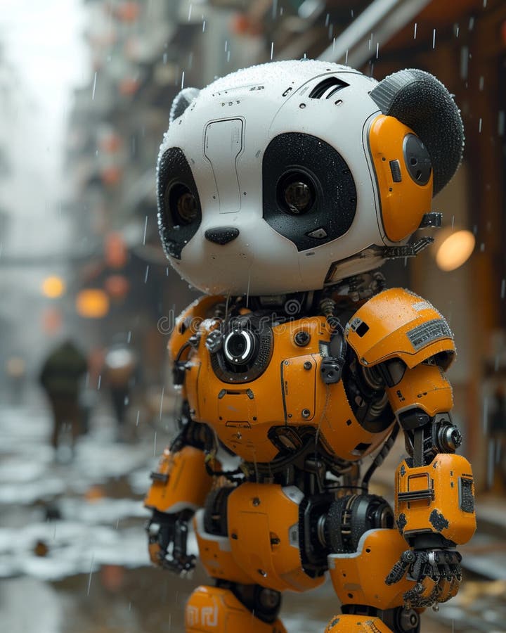 AI Generated Illustration of a Rusty Robotic Panda Figure Stock ...
