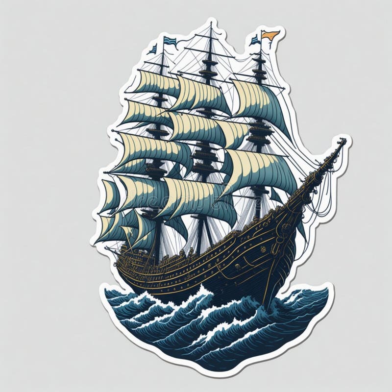 AI Generated Illustration of a Sailing Ship on the Waves of the Open ...