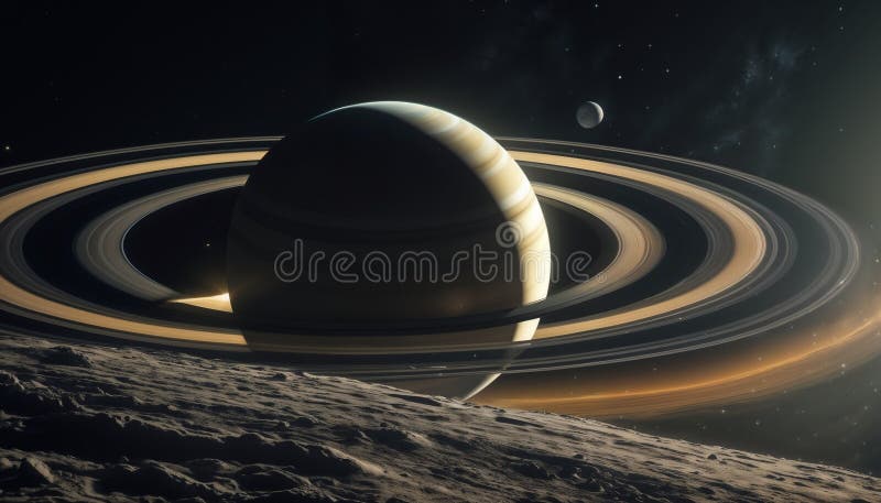 AI Generated Illustration of Saturn and Its Iconic Rings from a Distant ...