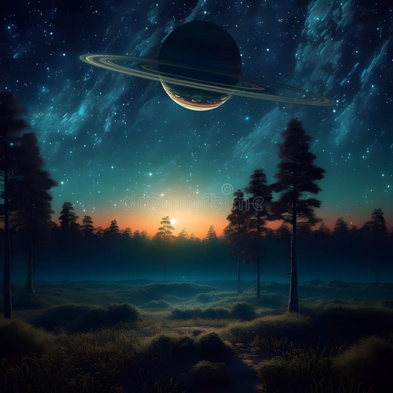 AI Generated Illustration of a Saturn in the Starry Night Sky ...