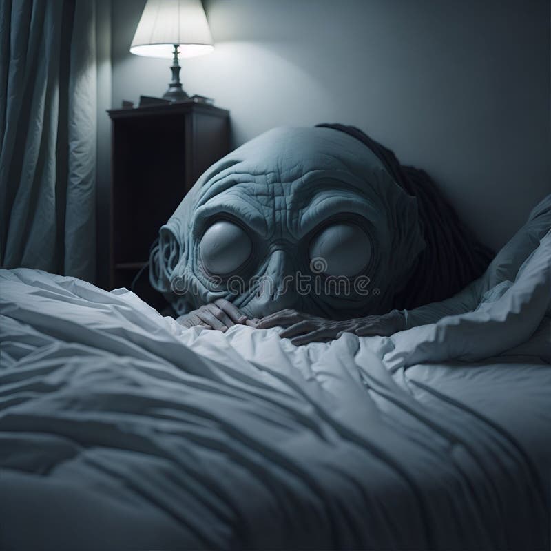 AI Generated Illustration of a Scary Gray Monster Creature on a Bed ...