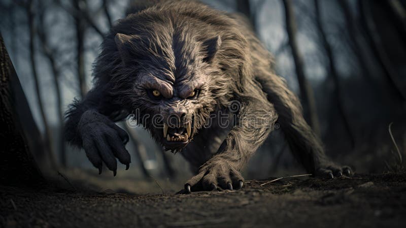 AI Generated Illustration of a Scary Werewolf in a Forest Stock ...
