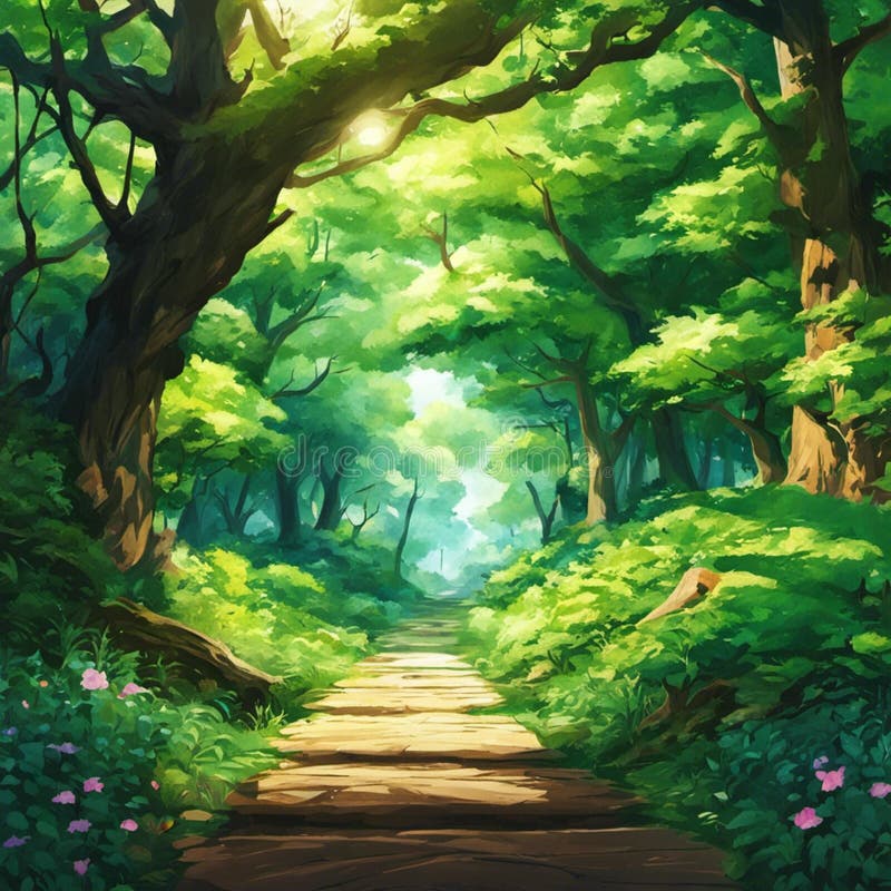 AI Generated Illustration of a Scenic Pathway Meandering through a Lush ...