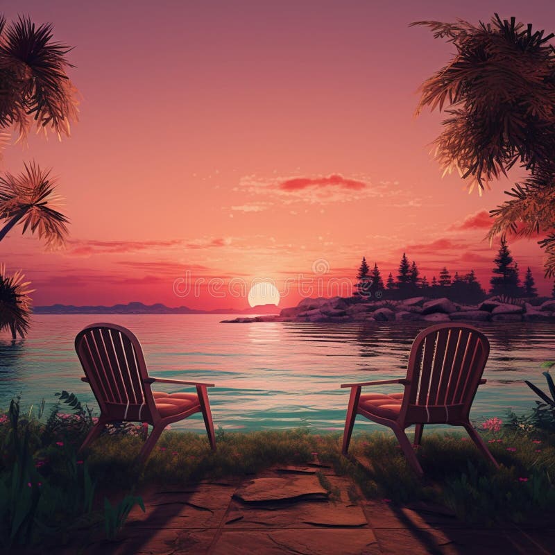 AI Generated Illustration of a Scenic View of a Tranquil Lake at Sunset ...