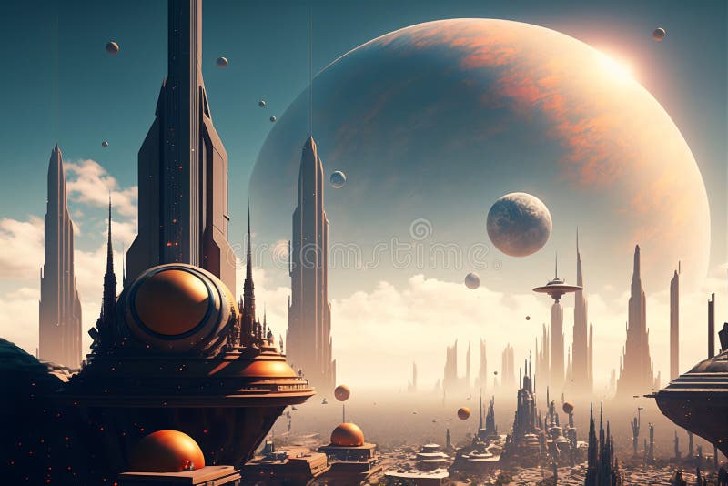 AI Generated Illustration of a Sci-fi Futuristic Technology Metropolis ...