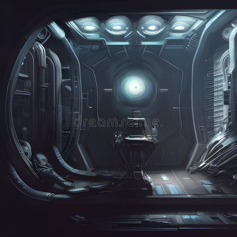 AI Generated Illustration of a Sci-fi Spaceship Interior with a Desk ...