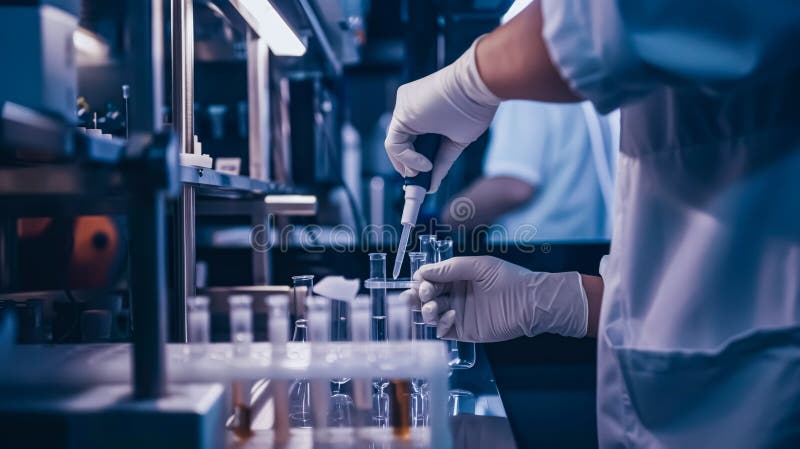 A Scientist is Shown Examining Samples in a Glass Laboratory Set Stock ...