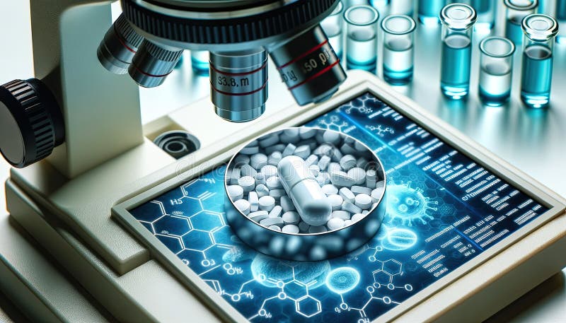 Microscope Equipment and Various Vials Sitting Under a Microscope Table ...