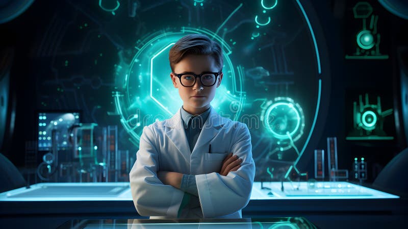 AI Generated Illustration of a Scientist Standing in Front of Several ...