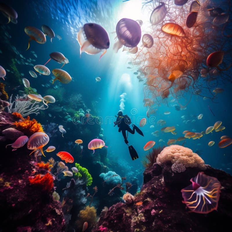 AI Generated Illustration of a Scuba Diver in a Tropical Ocean ...
