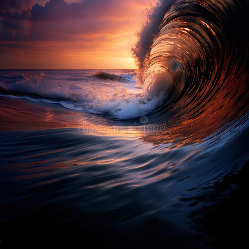 AI Generated Illustration of Sea Waves at Sunset Stock Illustration ...